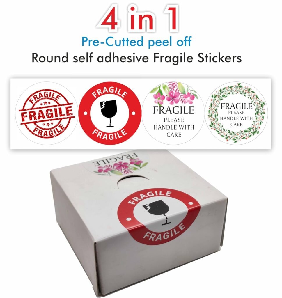 La Jarden Fragile Stickers Round Pre Cutted 2.4 inches [4 in 1] self ...